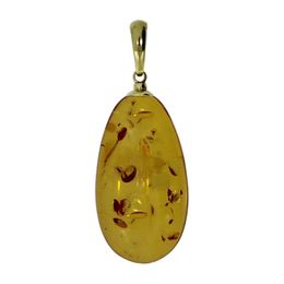 OSTSEE-SCHMUCK Damen Kettenanh&auml;nger "- Tropfen, flach, ca. 28 mm lang - Silber 925/000 vergoldet - Bernstein -", Bernstein, gelb, Bernstein,