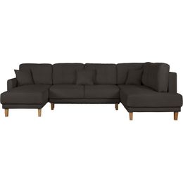 Wohnlandschaft Home Affaire, B:310cm H:90cm T:192cm, schwarz, 88% Polyester, 9% Rayon, 3% Nylon, Sofas, "TRIPLO U-Form wahlweise mit Schlaffunktion,