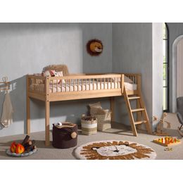 Spielbett Home Affaire, B:135,5cm H:114cm L:207,5cm, braun, Kinderzimmer, Betten, aus massiver Eiche ge&ouml;lt, LF 90x2000cm, RR, Leiter u. Absturzschutz
