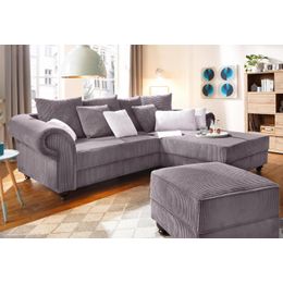 Ecksofa Home Affaire, B:260cm H:90cm T:190cm, grau, Samtcord »Ribbon« (88% Polyester 12% Polyacryl);Luxus-Microfaser (100% Polyester), Wohnzimmer,