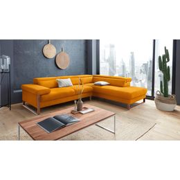 Ecksofa W.Schillig, B:281cm H:71cm T:230cm, gelb, Flachgewebe S22 (100% Polyester);Stoff S37 (100% Polyester);Longlife Xtra-Leder Z59: Glattleder mit