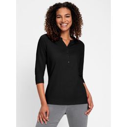 WITT Damen 3/4-Arm-Shirt mit offenem V, schwarz, Gr&ouml;&szlig;e 42