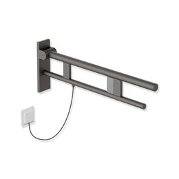 HEWI System 900 St&uuml;tzklappgriff 900.50.20360SC Ausladung 700 mm, Edelstahl pulverbeschichtet dunkelgrau perlglimmer tiefmatt, rechts, E-Sp&uuml;lausl&ouml;sung