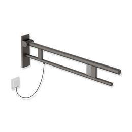 HEWI System 900 St&uuml;tzklappgriff 900.50.20660SC Ausladung 900 mm, Edelstahl pulverbeschichtet dunkelgrau perlglimmer tiefmatt, rechts, E-Sp&uuml;lausl&ouml;sung