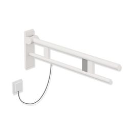 HEWI System 900 St&uuml;tzklappgriff 900.50.20460DX Ausladung 750 mm, Edelstahl pulverbeschichtet wei&szlig; tiefmatt, rechts, E-Sp&uuml;lausl&ouml;sung