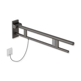 HEWI System 900 St&uuml;tzklappgriff 900.50.15660SC Ausladung 850 mm, Edelstahl pulverbeschichtet dunkelgrau perlglimmer tiefmatt, rechts