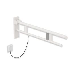HEWI System 900 St&uuml;tzklappgriff 900.50.21260DX Ausladung 750 mm, Edelstahl pulverbeschichtet wei&szlig; tiefmatt, rechts