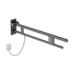 HEWI System 900 St&uuml;tzklappgriff 900.50.15760SC Ausladung 900 mm, Edelstahl pulverbeschichtet dunkelgrau perlglimmer tiefmatt, rechts