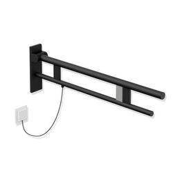 HEWI System 900 St&uuml;tzklappgriff 900.50.20560DC Ausladung 850 mm, Edelstahl pulverbeschichtet schwarz tiefmatt, rechts, E-Sp&uuml;lausl&ouml;sung