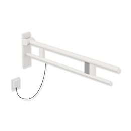 HEWI System 900 St&uuml;tzklappgriff 900.50.20560DX Ausladung 850 mm, Edelstahl pulverbeschichtet wei&szlig; tiefmatt, rechts, E-Sp&uuml;lausl&ouml;sung