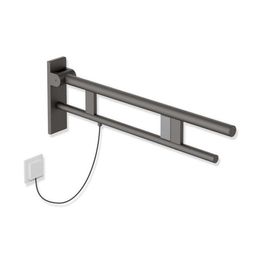 HEWI System 900 St&uuml;tzklappgriff 900.50.21260SC Ausladung 750 mm, Edelstahl pulverbeschichtet dunkelgrau perlglimmer tiefmatt, rechts