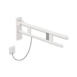 HEWI System 900 St&uuml;tzklappgriff 900.50.21160DX Ausladung 700 mm, Edelstahl pulverbeschichtet wei&szlig; tiefmatt, rechts