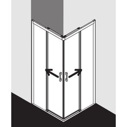 Kermi Pega Gleitt.-Eckeinstiegsh. 2-tlg. bodenfrei PEC2L11020VUK 110x200cm, silber hochglanz ESG SR Opaco, links, auf Duschwanne