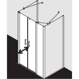 Kermi Pega Pendelt&uuml;r mit Festfeld PEPFL11018VNK 110x185cm, silber hochglanz ESG SR Arena C, links, auf Duschwanne