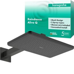 Hansgrohe Raindance Alive Q Duschkopf 24550340 2 Strahlarten mit Brausearm, brushed black chrome
