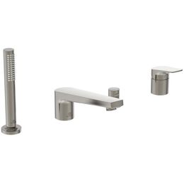Ideal Standard La Dolce Vita Wannen-4-Loch-Armatur BD671GN f&uuml;r Wannenrand, mit Auslauf, mit Handbrause-Set, silver storm