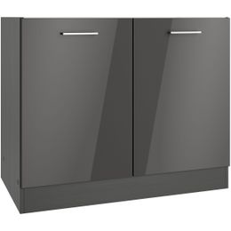 Spülenschrank KOCHSTATION, B:100cm H:82cm T:60cm, grau, MDF, Küche, Schränke, "KS-Milan", Spülenschrank 100 cm, matte oder hochglänzende Fronten