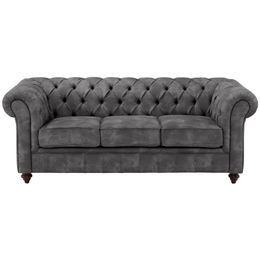 Chesterfield-Sofa Home Affaire, B:198cm H:74cm T:89cm, grau, Luxus-Microfaser Lederoptik (100% Polyester), Sofas, "Chesterfield 3-Sitzer B/T/H: