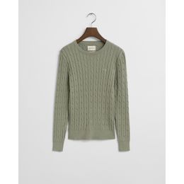 Gant Damen Strickpullover "STRETCH COTTON CABLE C-NECK"faded sage, Gr. XXL, Strick, Obermaterial: 88% Baumwolle, 10% Polyamid, 2% Elasthan, Pullover,