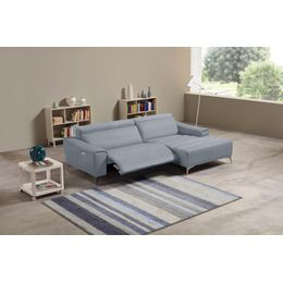 Ecksofa Egoitaliano, B:266cm H:95cm T:163cm, blau, Leder &raquo;NUVOLE&laquo; (Echtes Rindsleder). Halbnat&uuml;rliches, halbnarbiges Rindsleder mit einer nat&uuml;rlichen