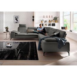 Ecksofa W.Schillig, B:318cm H:83cm T:298cm, grau, Longlife Xtra-Leder Z73: Naturwalkleder der Luxusklasse aus den erlesensten Rohhäuten. Hautstärke