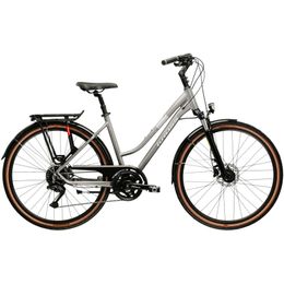 Trekkingrad KROSS "KROSS Trekkingrad 28" Trans 5.0 ULT.RA silver 18 Gänge" Gr. 48, silberfarben, schwarz, Fahrräder, Damen, 48cm, 28 Zoll (71,12cm) hinten: 28 Zoll (71,12cm)