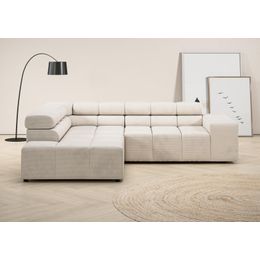 Ecksofa Inosign, B:249cm H:70cm T:215cm, weiß, 95% Polyester, 5% Nylon, Wohnzimmer, Sofas, "Ancona, incl. Kopfteilverstellung + 3 Zierkissen, L-Form,