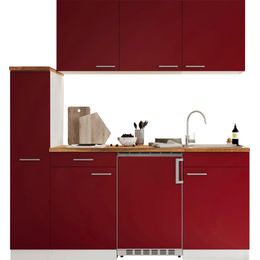 K&uuml;che respekta, B:180cm H:200cm T:60cm, rot, Komplettk&uuml;chen-Sets, "Luis, mit Duo Kochfeld, wahlweise mit Mikrowelle, Korpus Wei&szlig;", Breite 180 cm, in