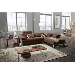 Ecksofa W.Schillig, B:281cm H:71cm T:230cm, braun, Flachgewebe S22 (100% Polyester);Stoff S37 (100% Polyester);Longlife Xtra-Leder Z59: Glattleder