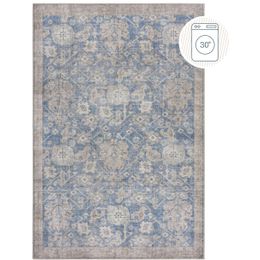 Teppich FLAIR RUGS, B:152cm H:4mm L:230cm, blau, Kunstfaser, Wohnzimmer, Teppiche, "Orelia", Waschbarer Traditioneller Teppich