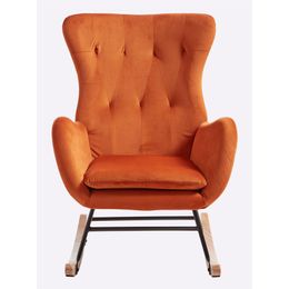 Sessel HEINE HOME, B:68cm H:95cm T:80cm, orange, 100% Polyester, Füße:50% Metall, 50% Gummibaum, Gestell:100% Metall, Wohnzimmer, Sessel