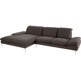 Ecksofa W.Schillig, B:340cm H:87cm T:185cm, braun, Chenille-Flachgewebe R66 (85% Polyester, 15% Nylon);Longlife Xtra-Leder Z59: Glattleder mit