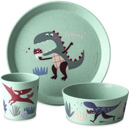 Koziol Kindergeschirr-Set "Kleiner Teller + Schale + Becher CONNECT REX", 3 Stk., gr&uuml;n, Geschirr-Sets, 100% melaminfrei & recycelbar, CO&sup2; neutral in