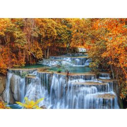 papermoon Fototapete "Autumn Waterfall Thailand", B/L: 3,5m x 2,6m, Bahnen: 7 Stk., bunt, Tapeten