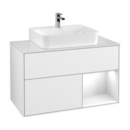 Villeroy & Boch Villeroy und Boch Finion Waschtischunterschrank G121GFGF 100cm, Abdeckplatte white matt, Emotion, Regal rechts Glossy white lacquer, Glossy white lacquer