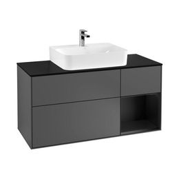 Villeroy & Boch Villeroy und Boch Finion Waschtischunterschrank F172PDGK 120cm, Abdeckplatte black matt, Regal rechts Black matt lacquer, Anthracite matt