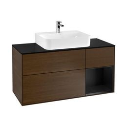 Villeroy & Boch Villeroy und Boch Finion Waschtischunterschrank F172PDGN 120cm, Abdeckplatte black matt, Regal rechts Black matt lacquer, Walnut veneer