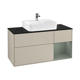 Villeroy & Boch Villeroy und Boch Finion Waschtischunterschrank F172GMHH 120cm, Abdeckplatte black matt, Regal rechts Olive Matt Lacquer, Sand Matt Lacquer