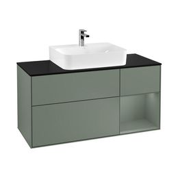 Villeroy & Boch Villeroy und Boch Finion Waschtischunterschrank F172GMGM 120cm, Abdeckplatte black matt, Regal rechts Olive Matt Lacquer, Olive Matt Lacquer