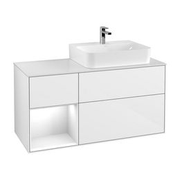 Villeroy & Boch Villeroy und Boch Finion Waschtischunterschrank G141GFGF 120cm, Abdeckplatte white matt, Emotion, Regal links Glossy white lacquer, Glossy white lacquer