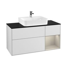 Villeroy & Boch Villeroy und Boch Finion Waschtischunterschrank F172HHMT 120cm, Abdeckplatte black matt, Regal rechts Sand Matt, White matt lacquer