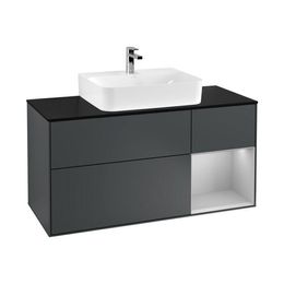 Villeroy & Boch Villeroy und Boch Finion Waschtischunterschrank F172GJHG 120cm, Abdeckplatte black matt, Regal rechts Light grey matt, Midnight Blue Matt Lacquer