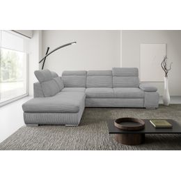 Ecksofa WERK2, B:280cm H:86cm T:230cmgrau, 90% Polyester, 10% Nylon, Sofas, "Memo Alicante", Schlafsofa mit Bettkasten & verstellbaren Kopfstützen.