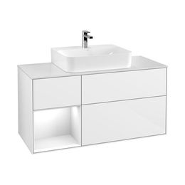 Villeroy & Boch Villeroy und Boch Finion Waschtischunterschrank F161GFGF 120cm, Abdeckplatte white matt, Regal links Glossy white lacquer, Glossy white lacquer