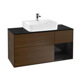 Villeroy & Boch Villeroy und Boch Finion Waschtischunterschrank F172PHGN 120cm, Abdeckplatte black matt, Regal rechts Glossy Black Lacquer, Walnut veneer