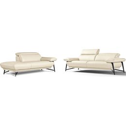 Egoitaliano Damen Sofa "Anais, Design mit hohem Sitzkomfort, Fußfarbe schattengrau", Leder BULL, Ottomane Armlehne rechts, beige, Sofas, Set,