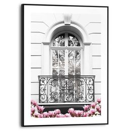 Poster Reinders, B:30cm H:40cm T:1,6cm, schwarz-wei&szlig;, Wohnzimmer, Bilder, "Romantischer Balkon", Wohnzimmer - Schwarz-Wei&szlig; - MDF - Geb&auml;ude - 30x40 cm
