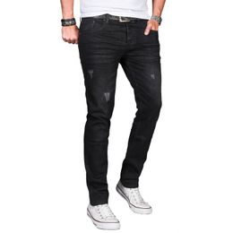 Herren Slim-fit-Jeans "ASLuca", schwarz, Gr. 29, Alessandro Salvarini, Destroyed-Effekte, leichte Abriebeffekte, Denim/Jeans, Obermaterial: 98%