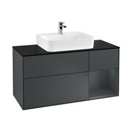 Villeroy & Boch Villeroy und Boch Finion Waschtischunterschrank F172HGHG 120cm, Abdeckplatte black matt, Regal rechts Midnight Blue Matt Lacquer, Midnight Blue Matt Lacquer