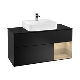 Villeroy & Boch Villeroy und Boch Finion Waschtischunterschrank F172PCPD 120cm, Abdeckplatte black matt, Regal rechts Oak Veneer, Black matt lacquer